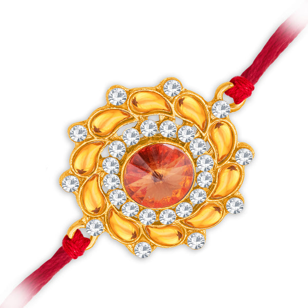 Sukkhi Lavish Gold Plated Floral Rakhi with Roli Chawal and Raksha Ban ...