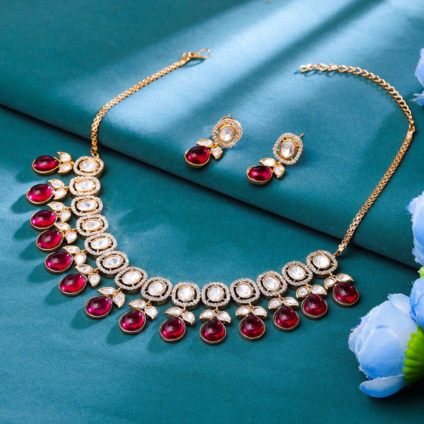 Sukkhi Ruby Gold Plated Cz And Pearl Choker Necklace Set For Women